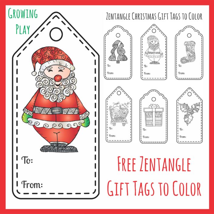 Zentangle Christmas Gift Tags to Color - Growing Play
