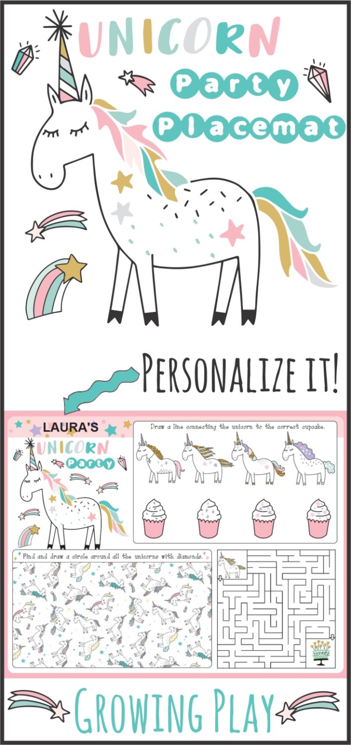 Unicorn Party Supplies - Unicorn Placemat - Growing Play