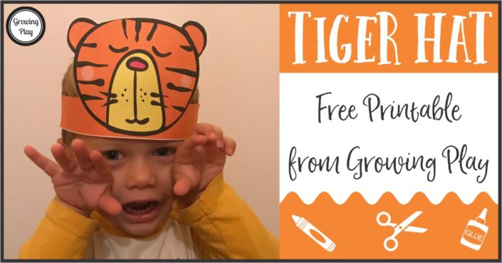 Tiger Animal Hat for Pretend Play - Color, Cut and Paste - Growing Play
