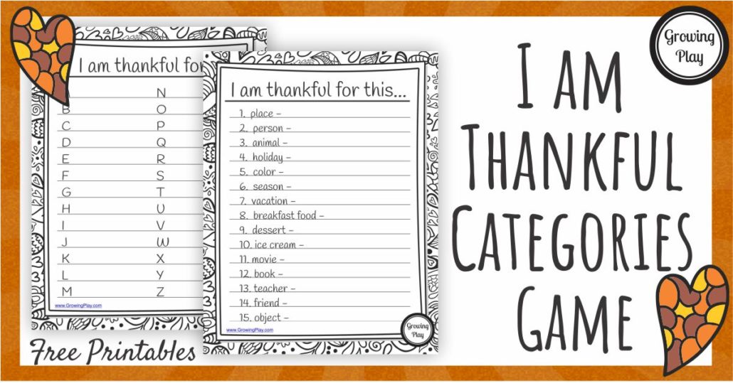 I am Thankful Categories Game - Family Fun Time - Growing Play
