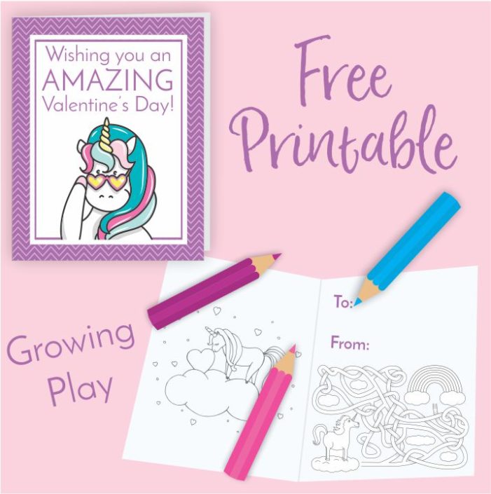 Unicorn Valentine's Day Card Freebie - Growing Play