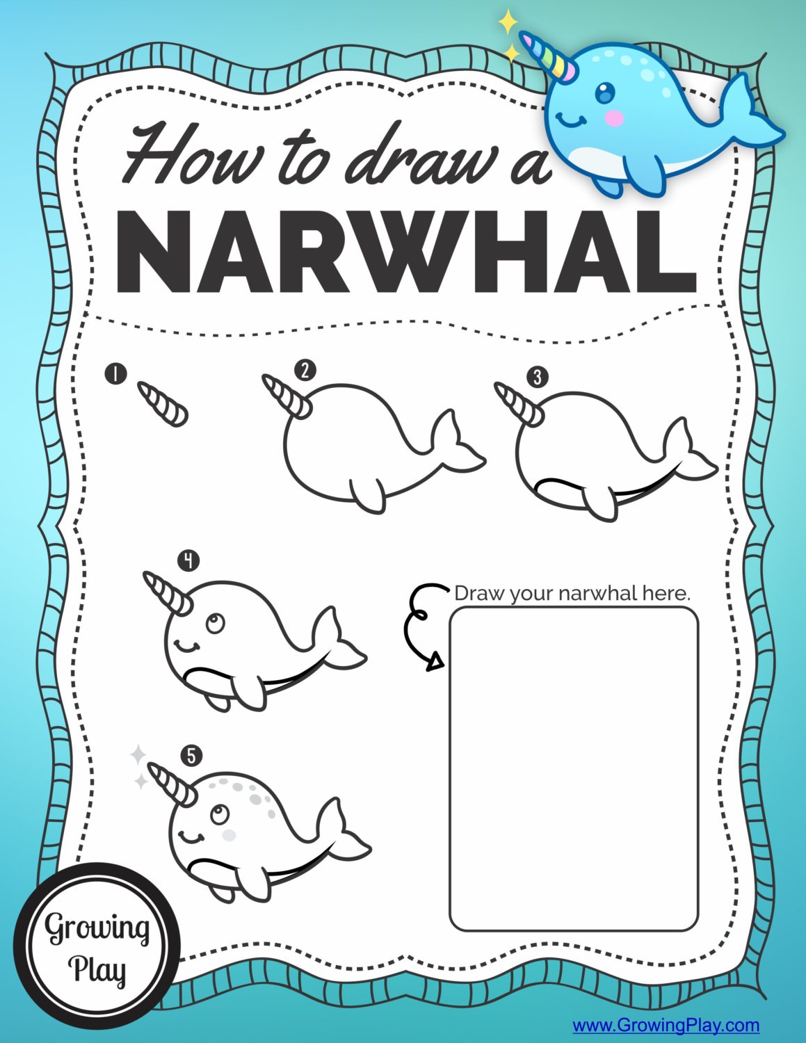 How to Draw a Narwhal - Free Printable - Growing Play