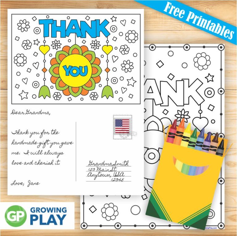 Free Printable Thank You Cards to Color - Growing Play