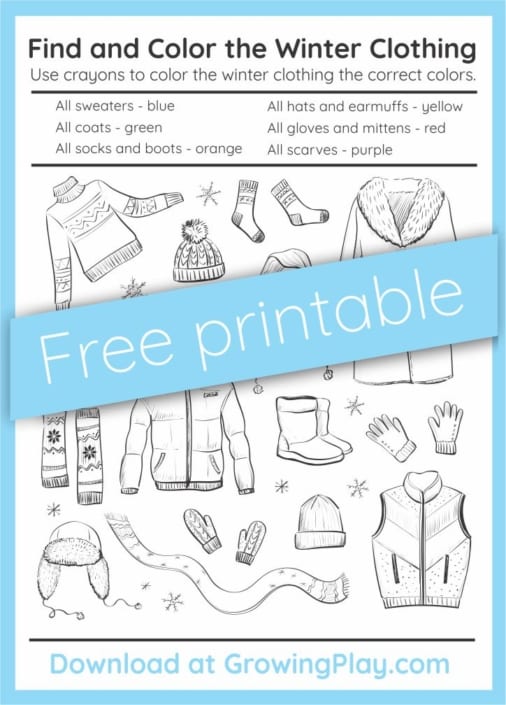 Find and Color the Winter Gear - Free Printable - Growing Play
