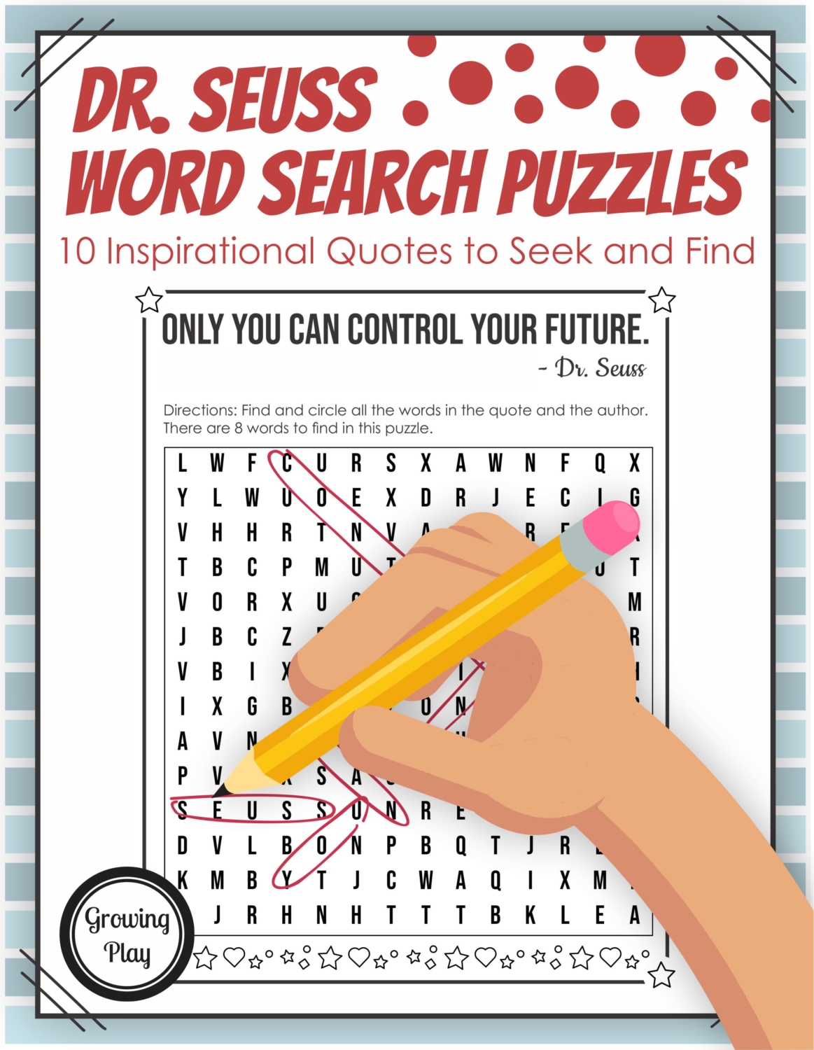 Word Search Packet and Posters - 10 Inspirational Quotes - Growing Play