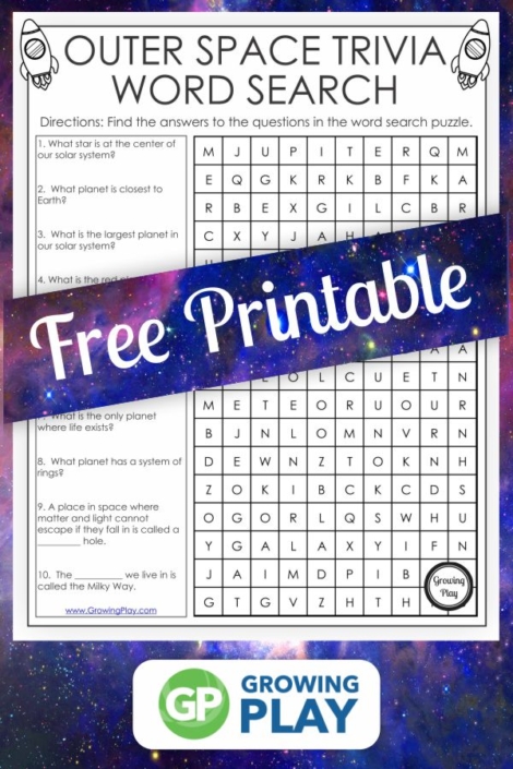 Outer Space Word Search and Space Trivia Questions - Growing Play