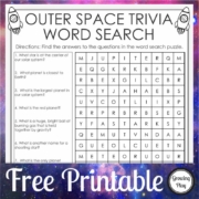 Outer Space Word Search and Space Trivia Questions - Growing Play