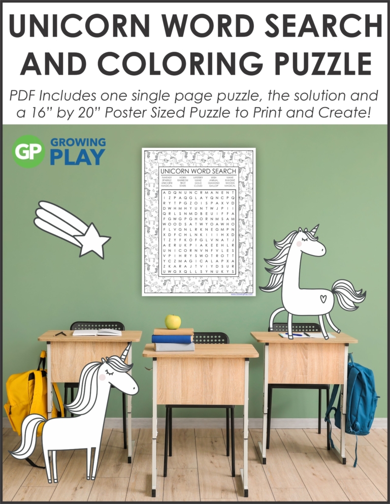 Unicorn Word Search Puzzle Poster - Growing Play