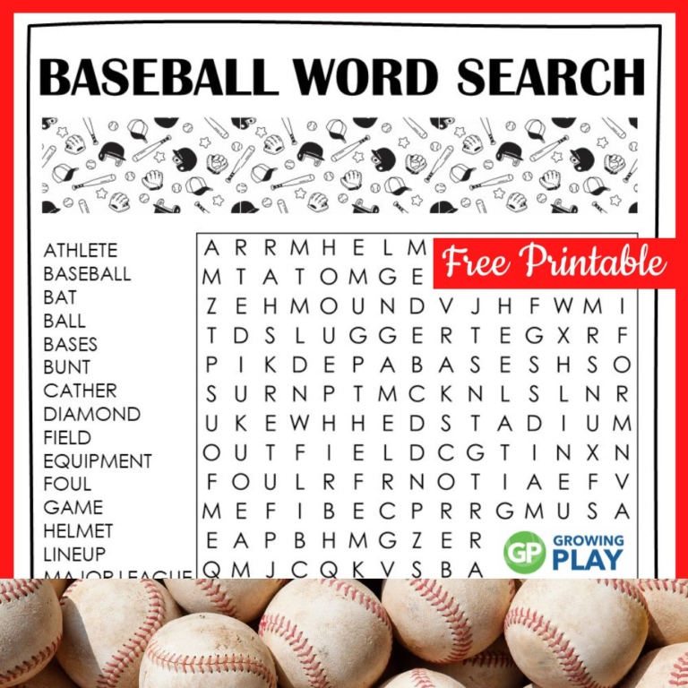 Baseball Word Search - FREE PDF - Growing Play