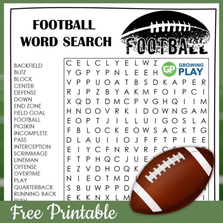 Football Word Search - FREE PDF - Growing Play