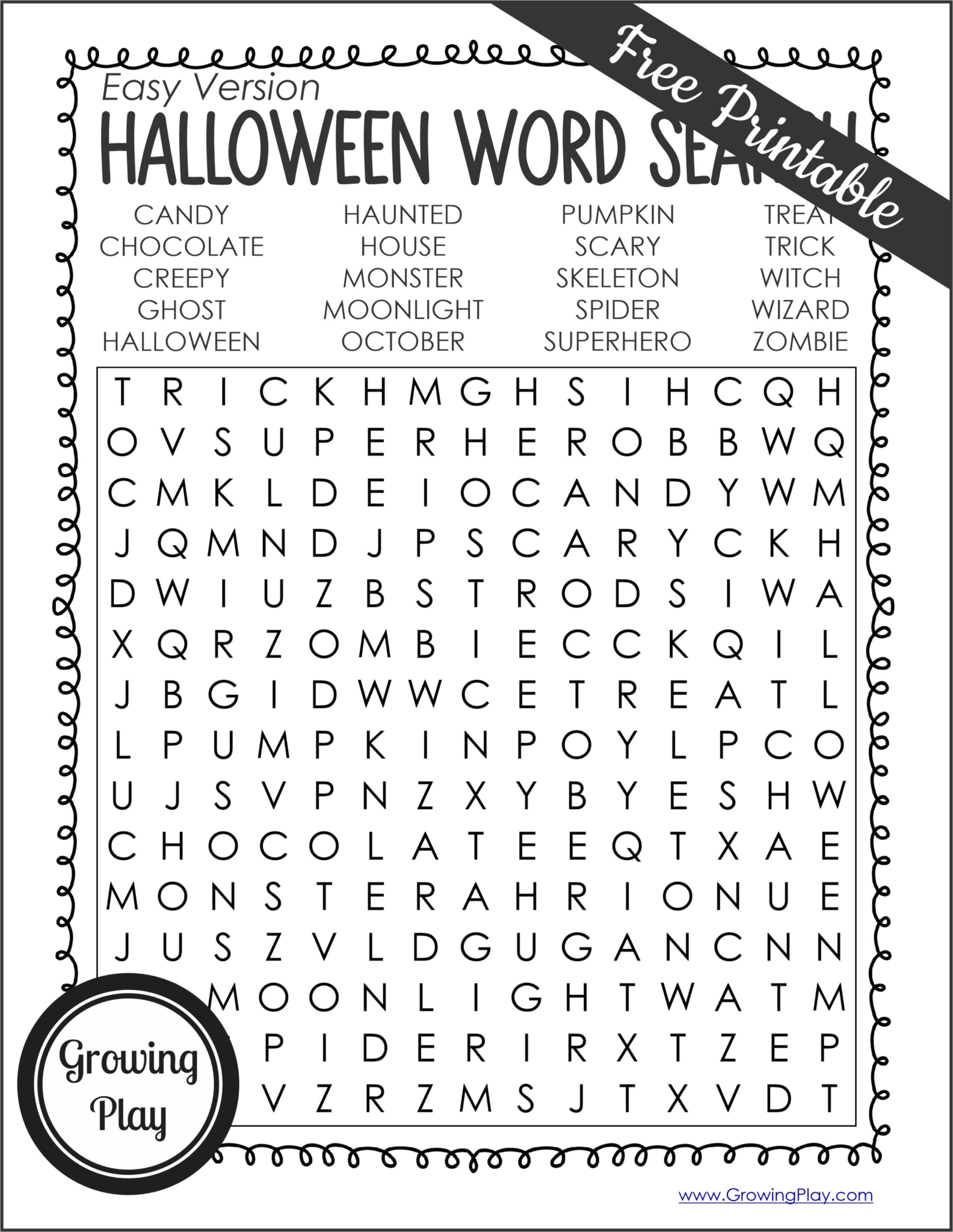 Halloween Word Search Printable - FREE - Growing Play