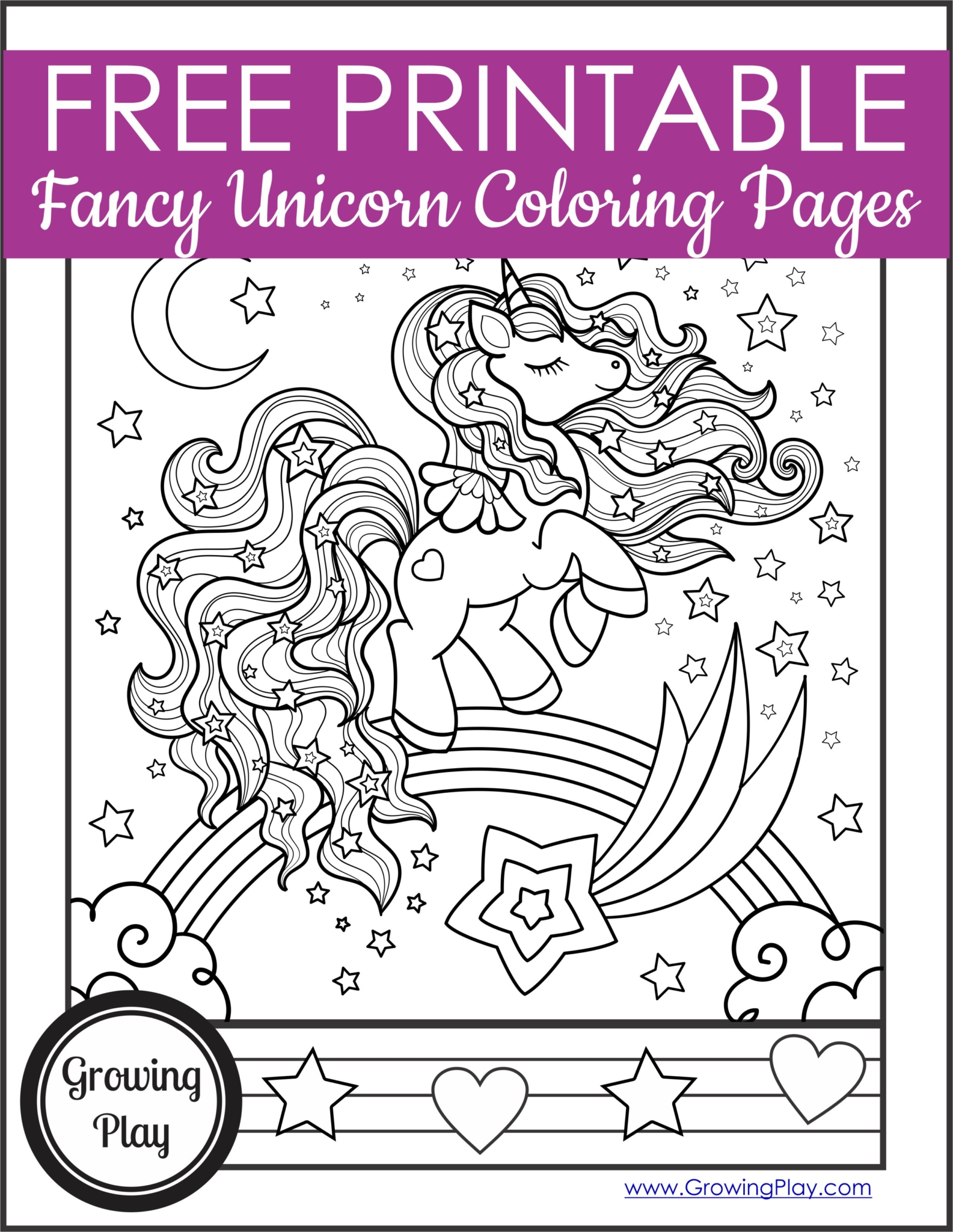 Fancy Unicorn Coloring Pages - FREE Printables - Growing Play