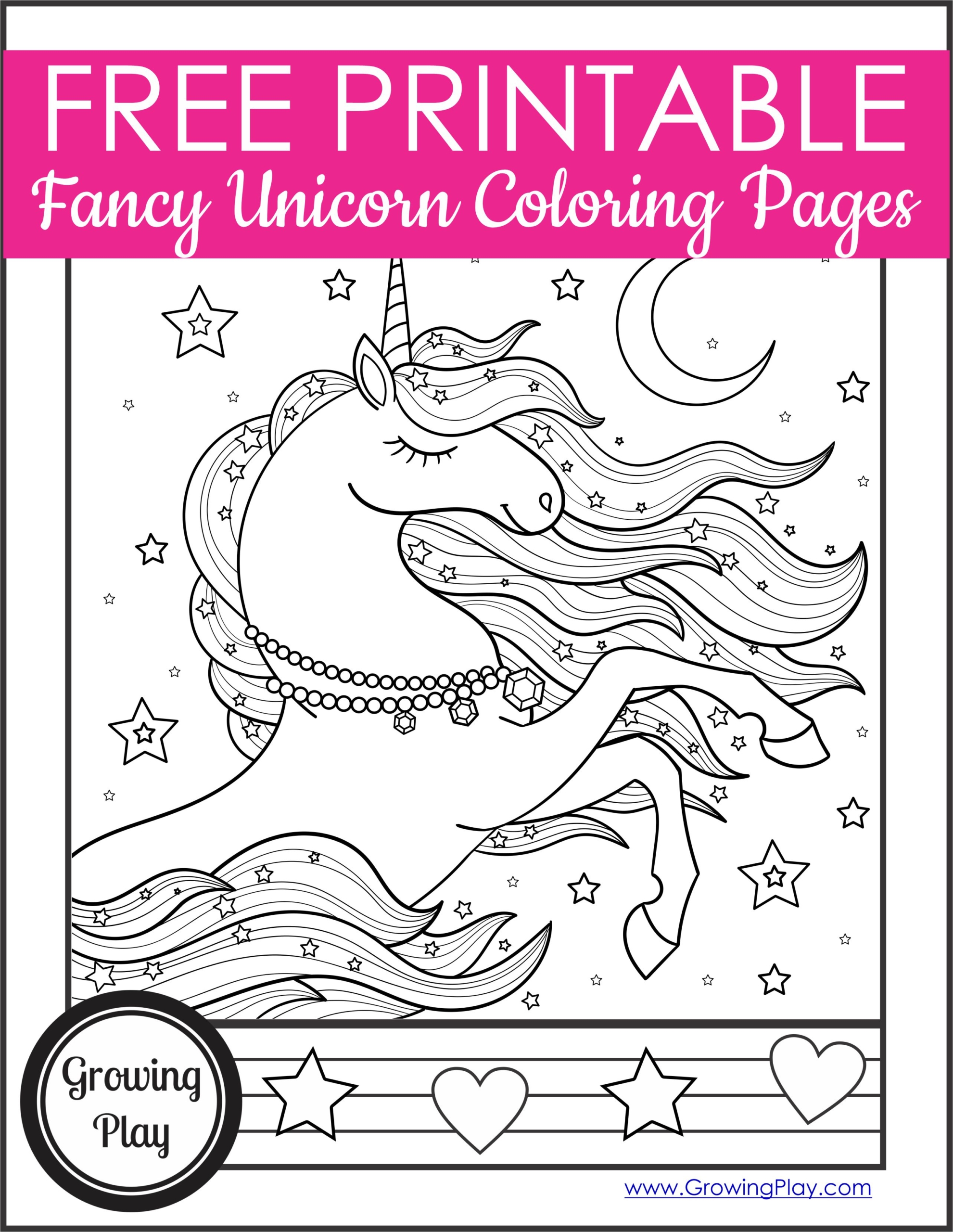 Fancy Unicorn Coloring Pages - FREE Printables - Growing Play