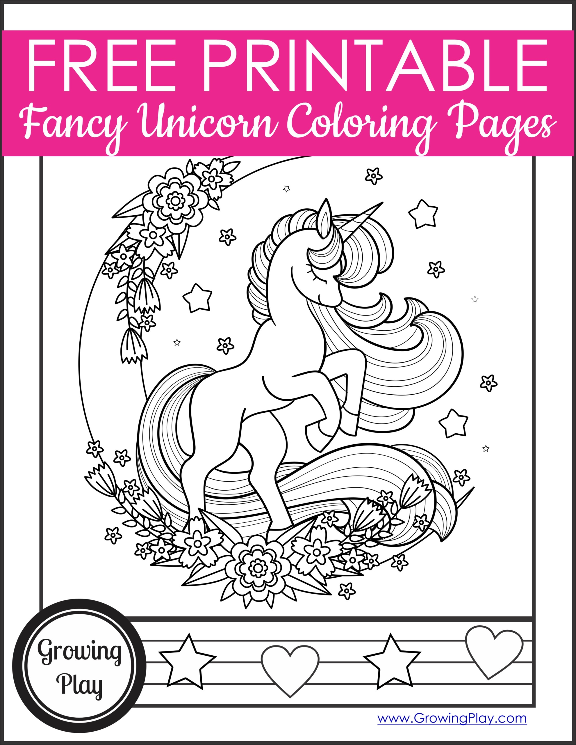 Fancy Unicorn Coloring Pages - FREE Printables - Growing Play