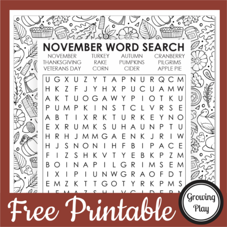 November Word Search Free Printable - Growing Play