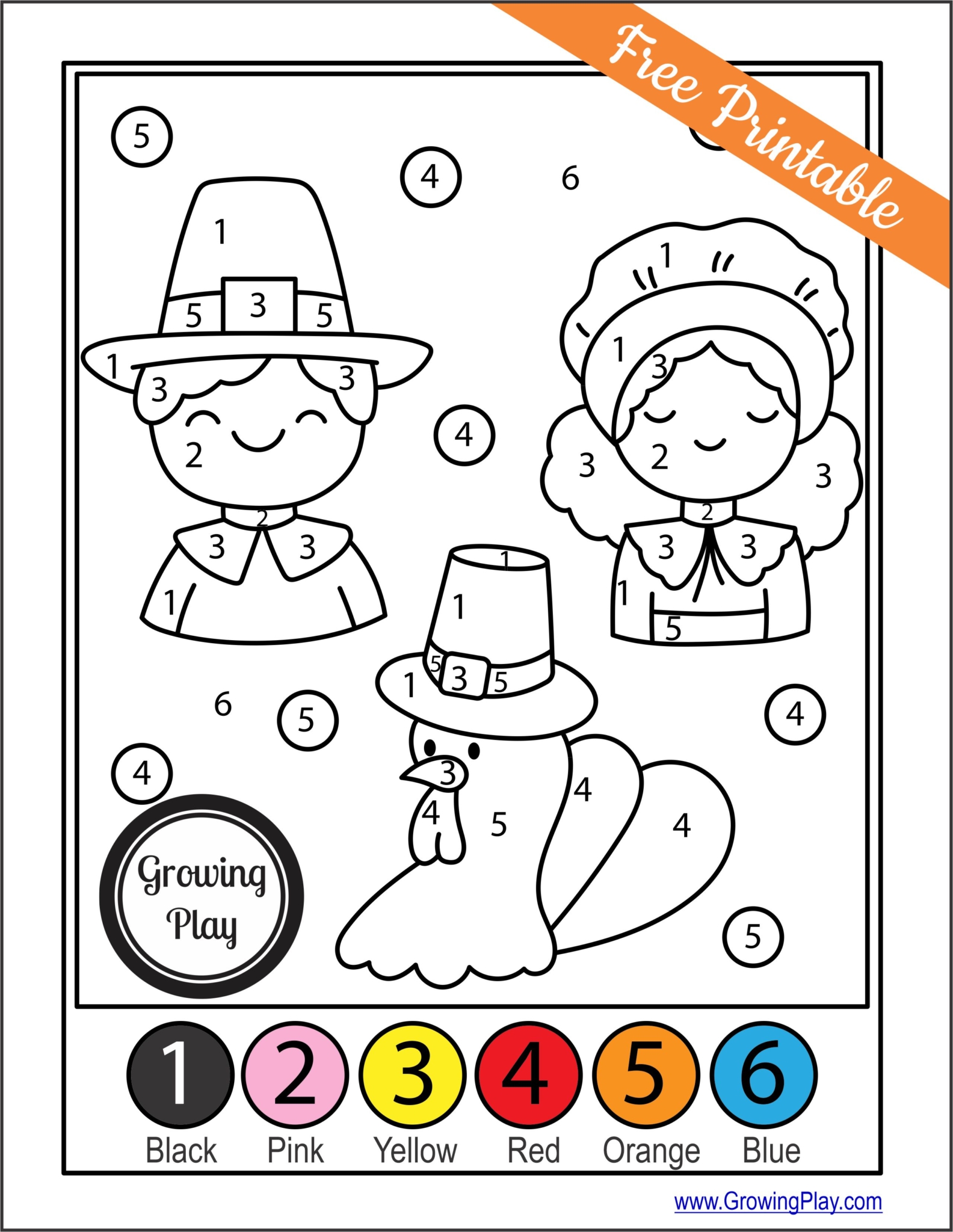 Thanksgiving Color By Number: FREE Printable Fun For Kids - Growing Play