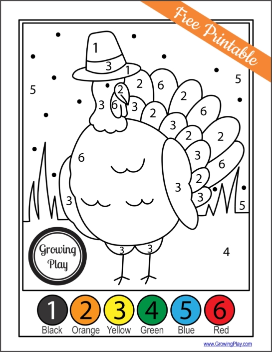 Thanksgiving Color By Number: FREE Printable Fun For Kids - Growing Play