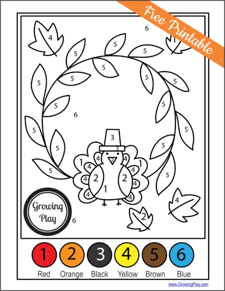 Thanksgiving Color By Number: FREE Printable Fun For Kids - Growing Play