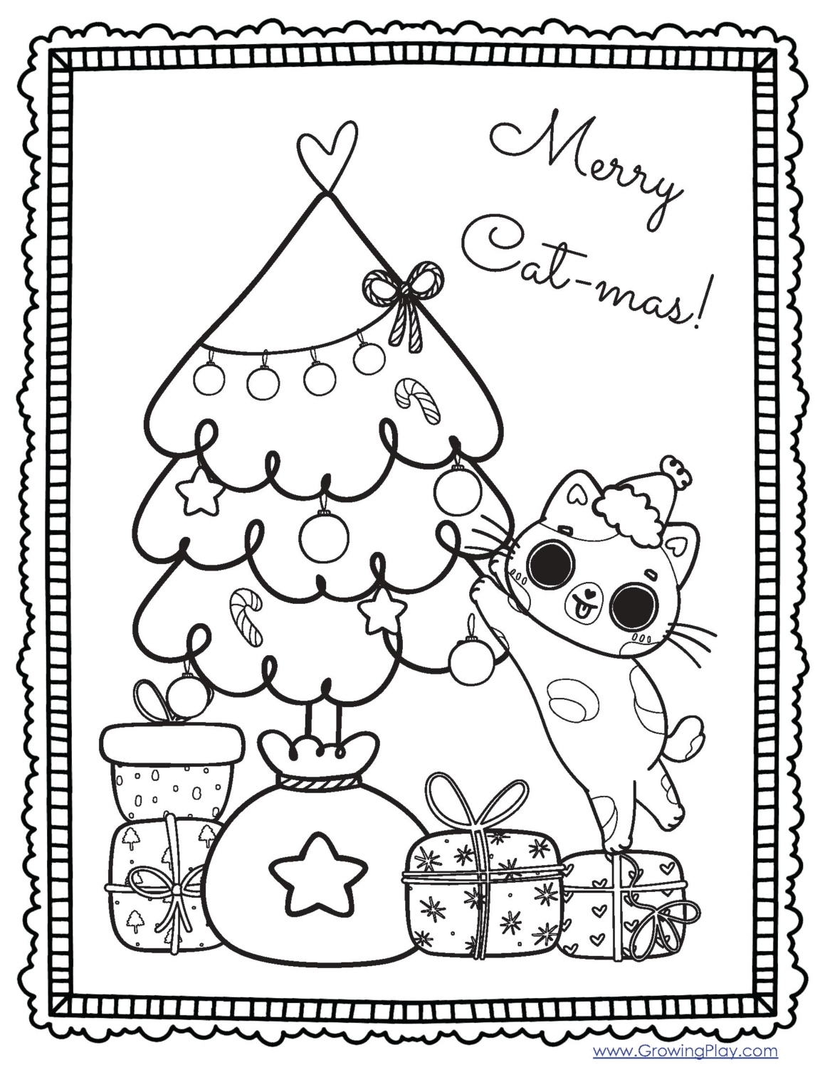 Christmas Cat Coloring Pages PDF - FREE Download - Growing Play