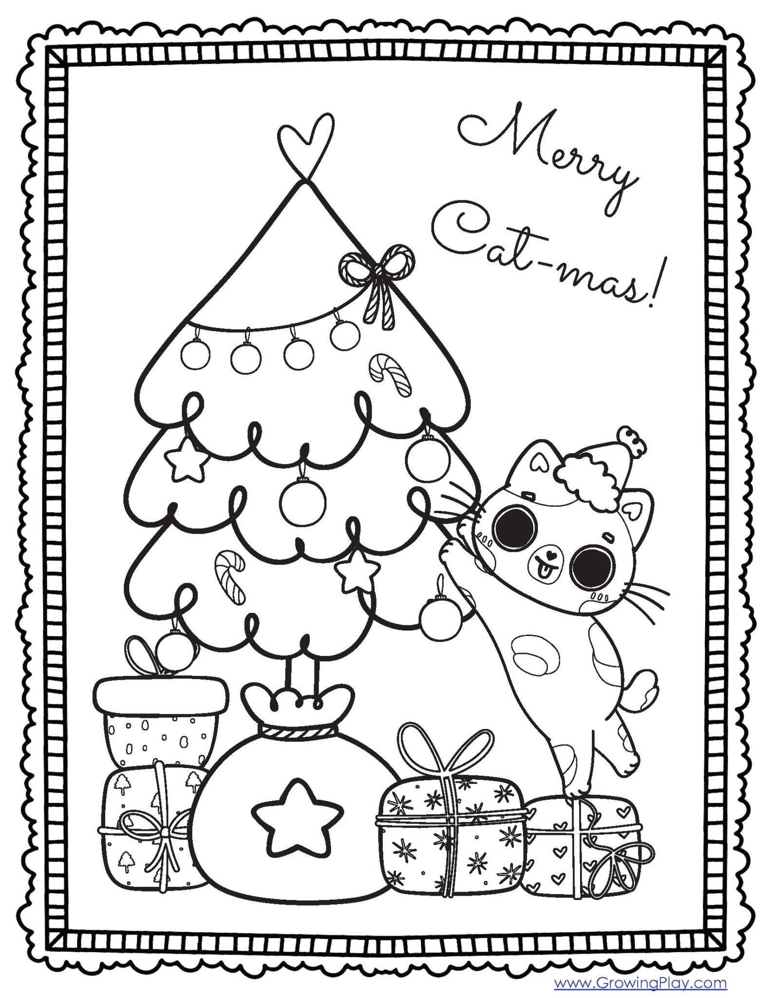 Christmas Cat Coloring Pages PDF - FREE Download - Growing Play