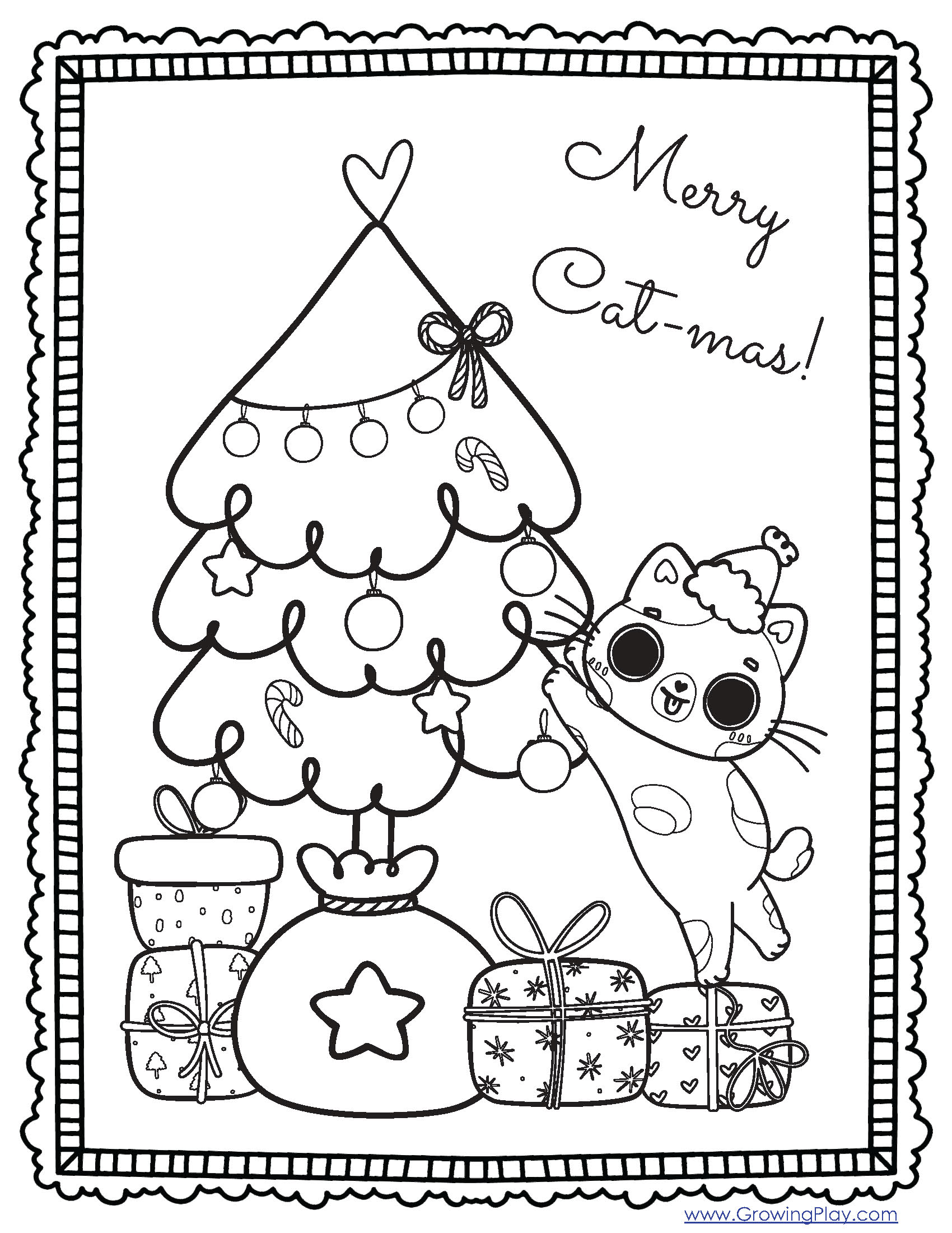 Christmas Cat Coloring Pages PDF - FREE Download - Growing Play