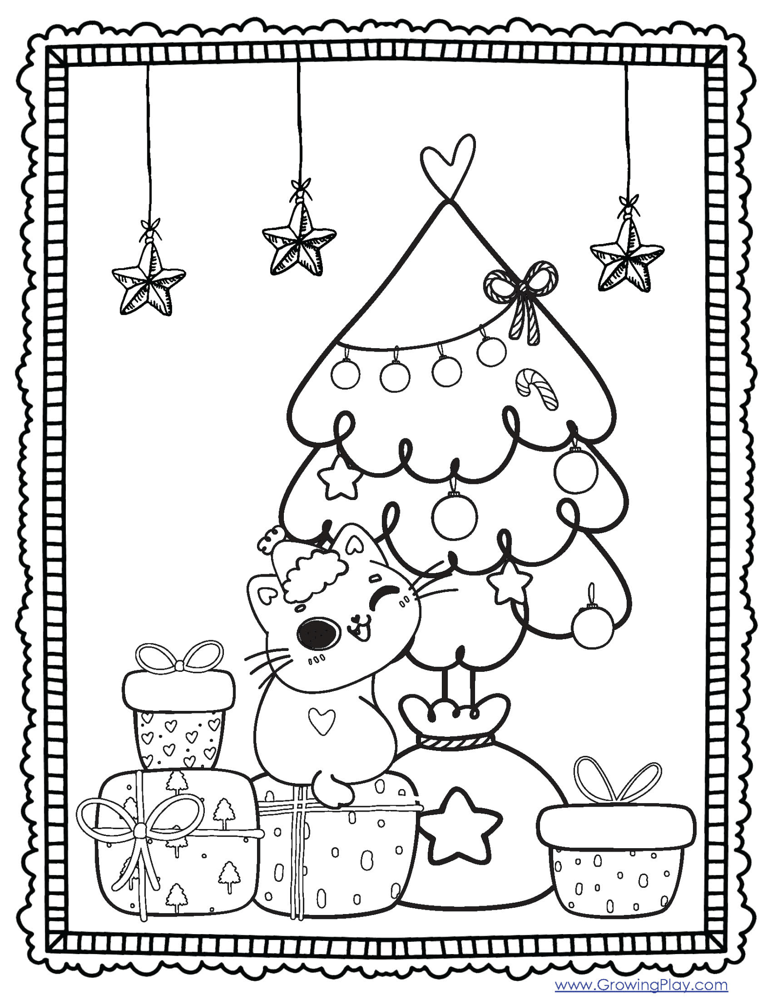 Christmas Cat Coloring Pages PDF - FREE Download - Growing Play