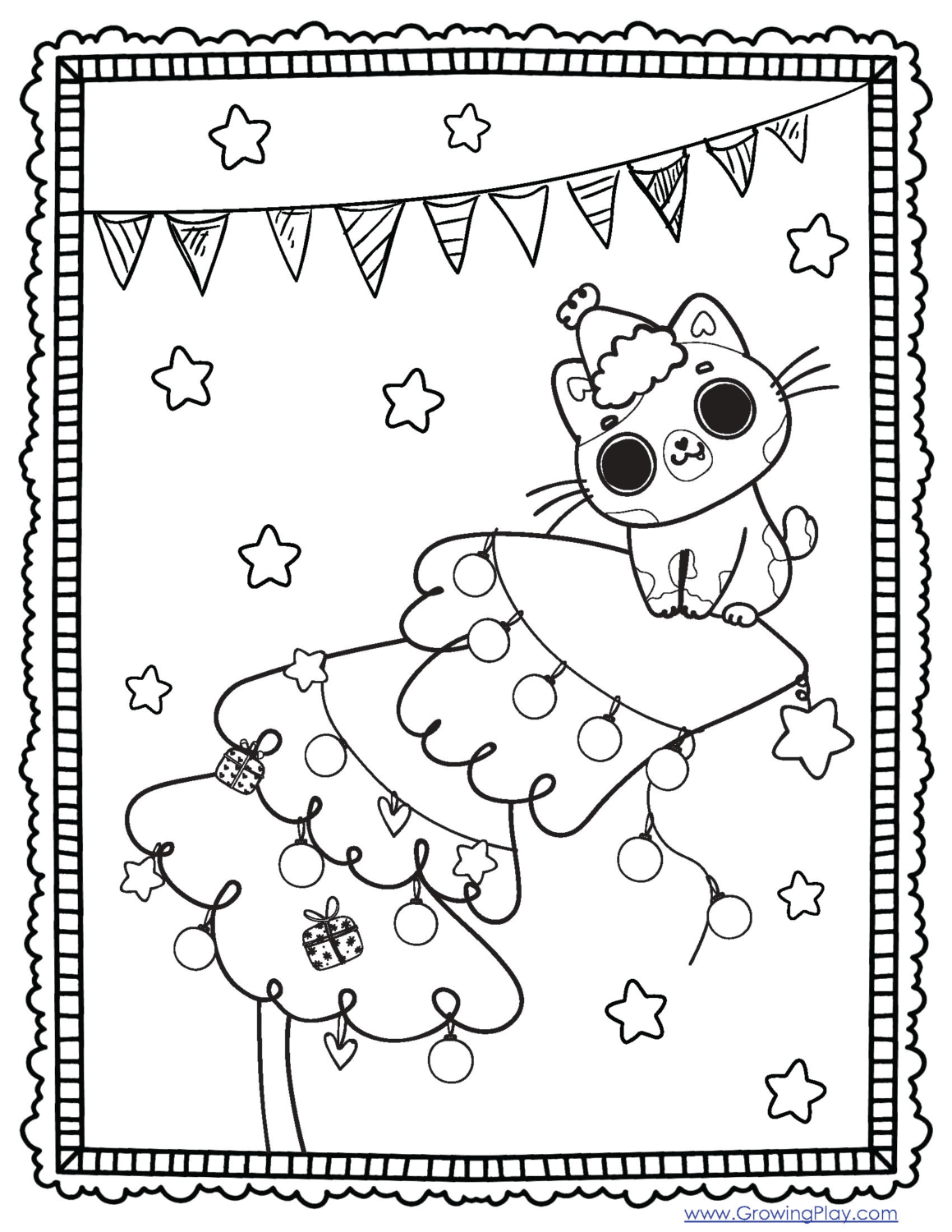 Christmas Cat Coloring Pages PDF - FREE Download - Growing Play