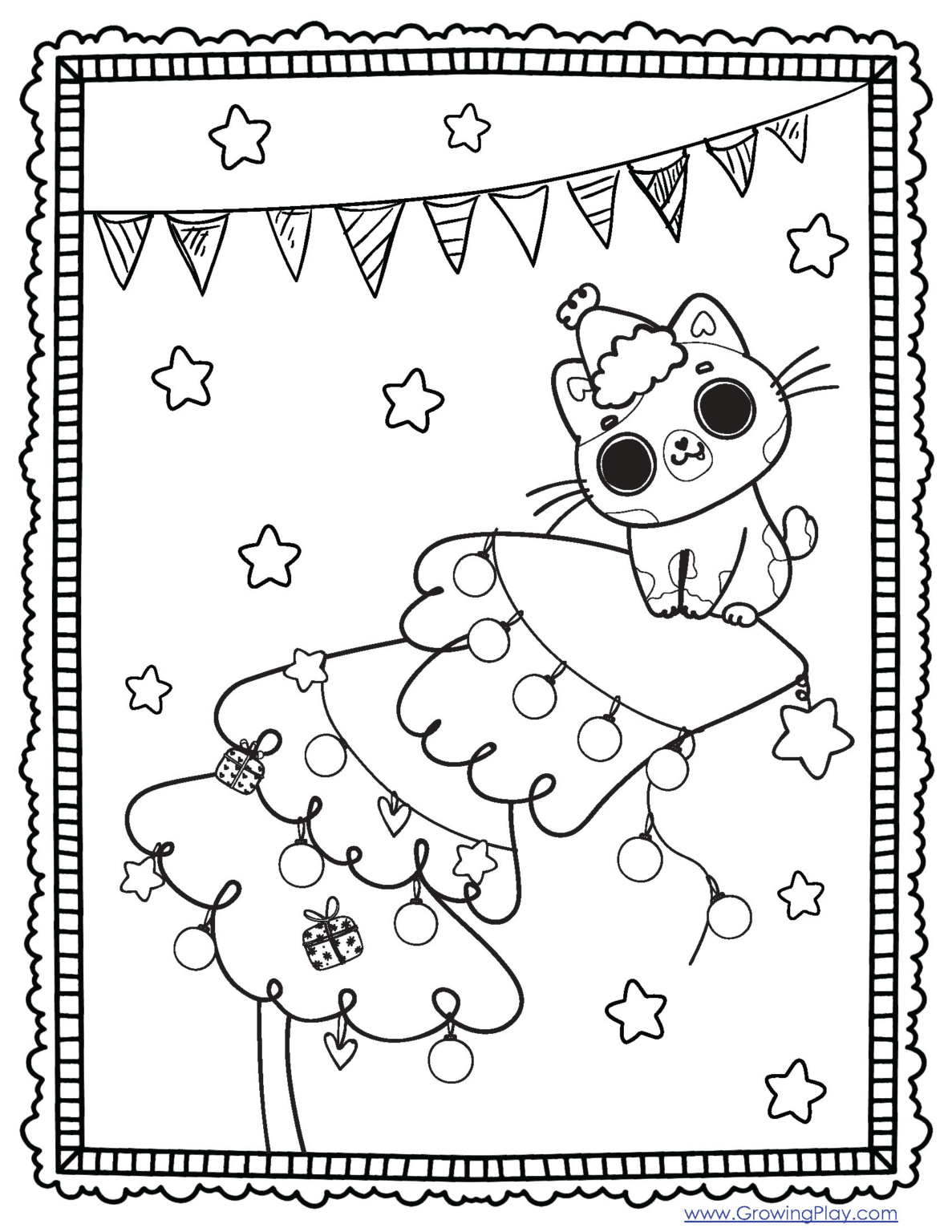 Christmas Cat Coloring Pages PDF - FREE Download - Growing Play