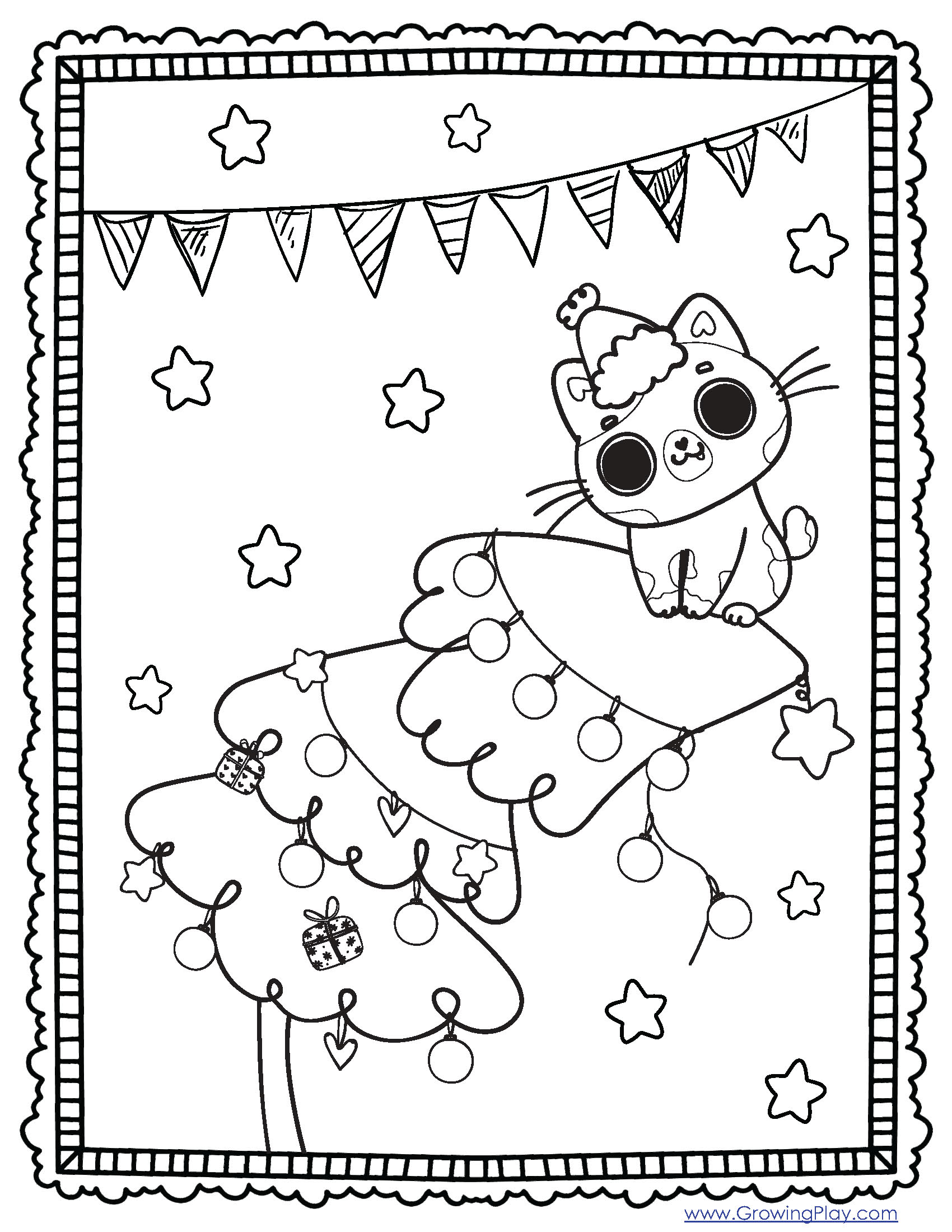 Christmas Cat Coloring Pages PDF - FREE Download - Growing Play