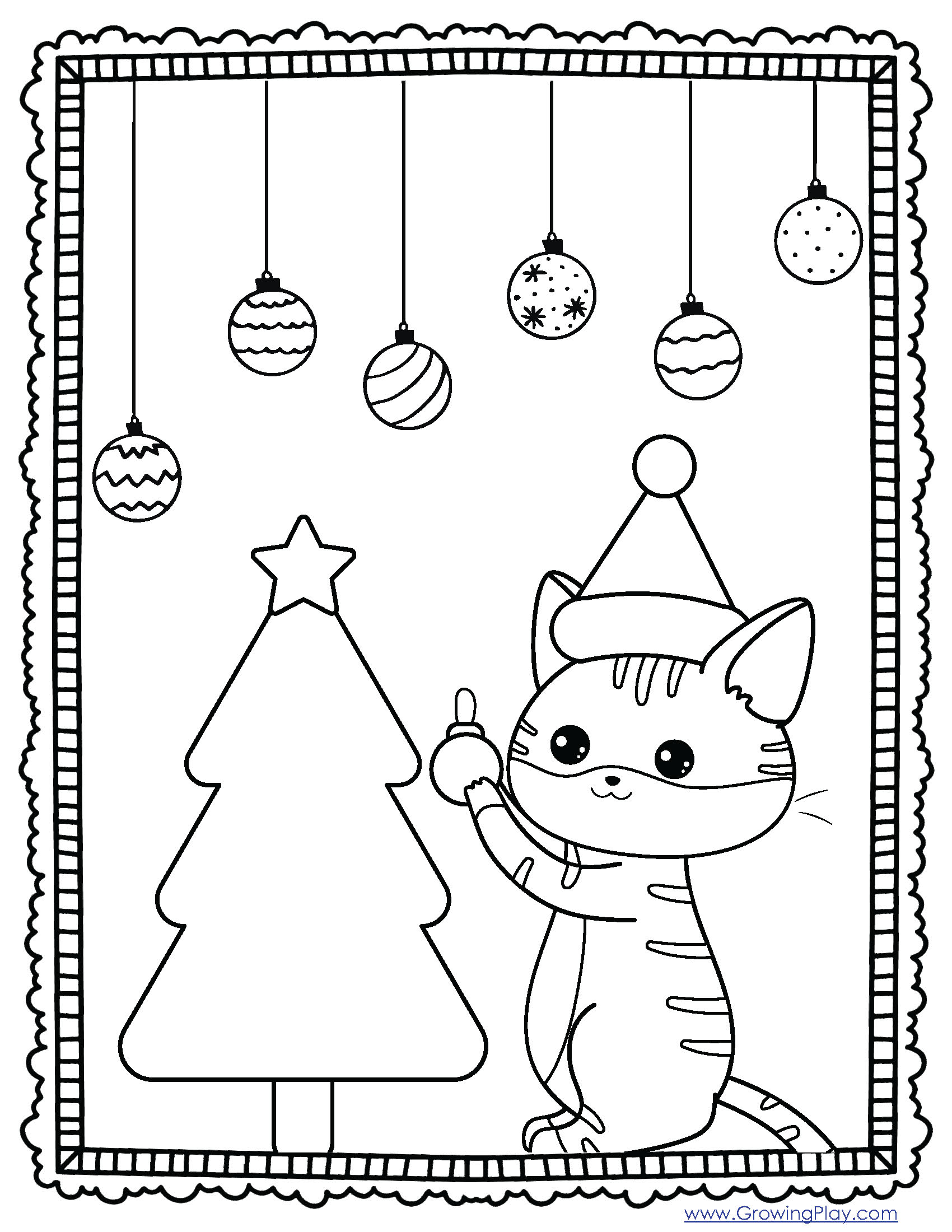 Christmas Cat Coloring Pages PDF - FREE Download - Growing Play