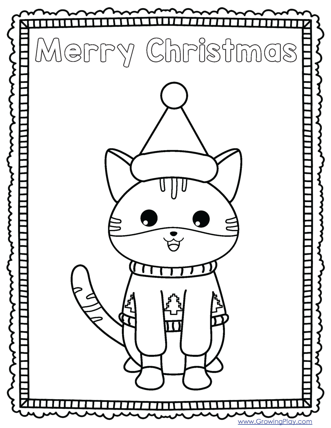 Christmas Cat Coloring Pages PDF - FREE Download - Growing Play