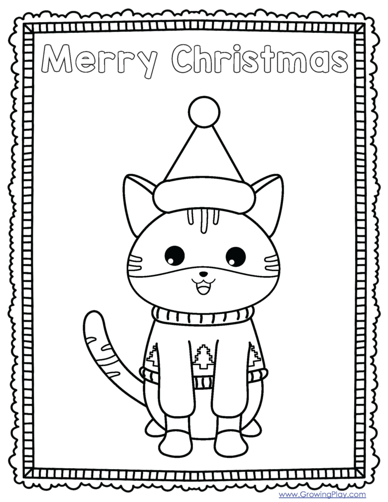 Christmas Cat Coloring Pages PDF - FREE Download - Growing Play