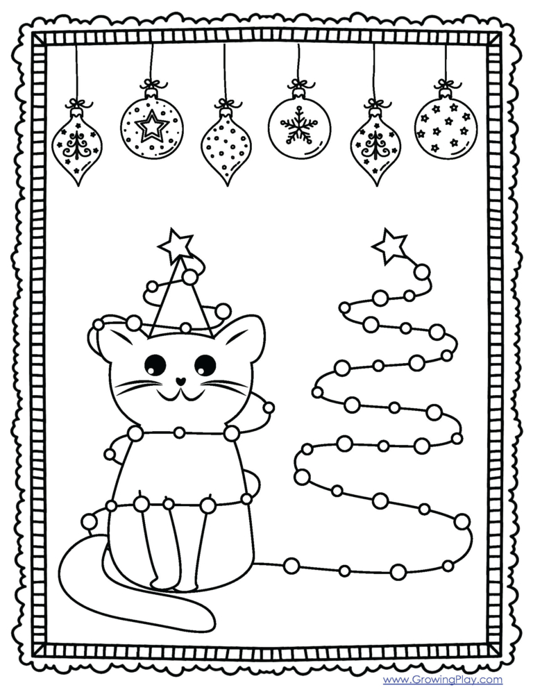 Christmas Cat Coloring Pages PDF - FREE Download - Growing Play