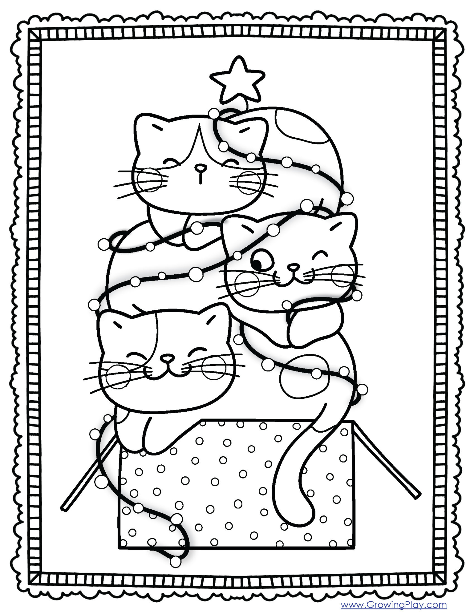 Christmas Cat Coloring Pages PDF - FREE Download - Growing Play
