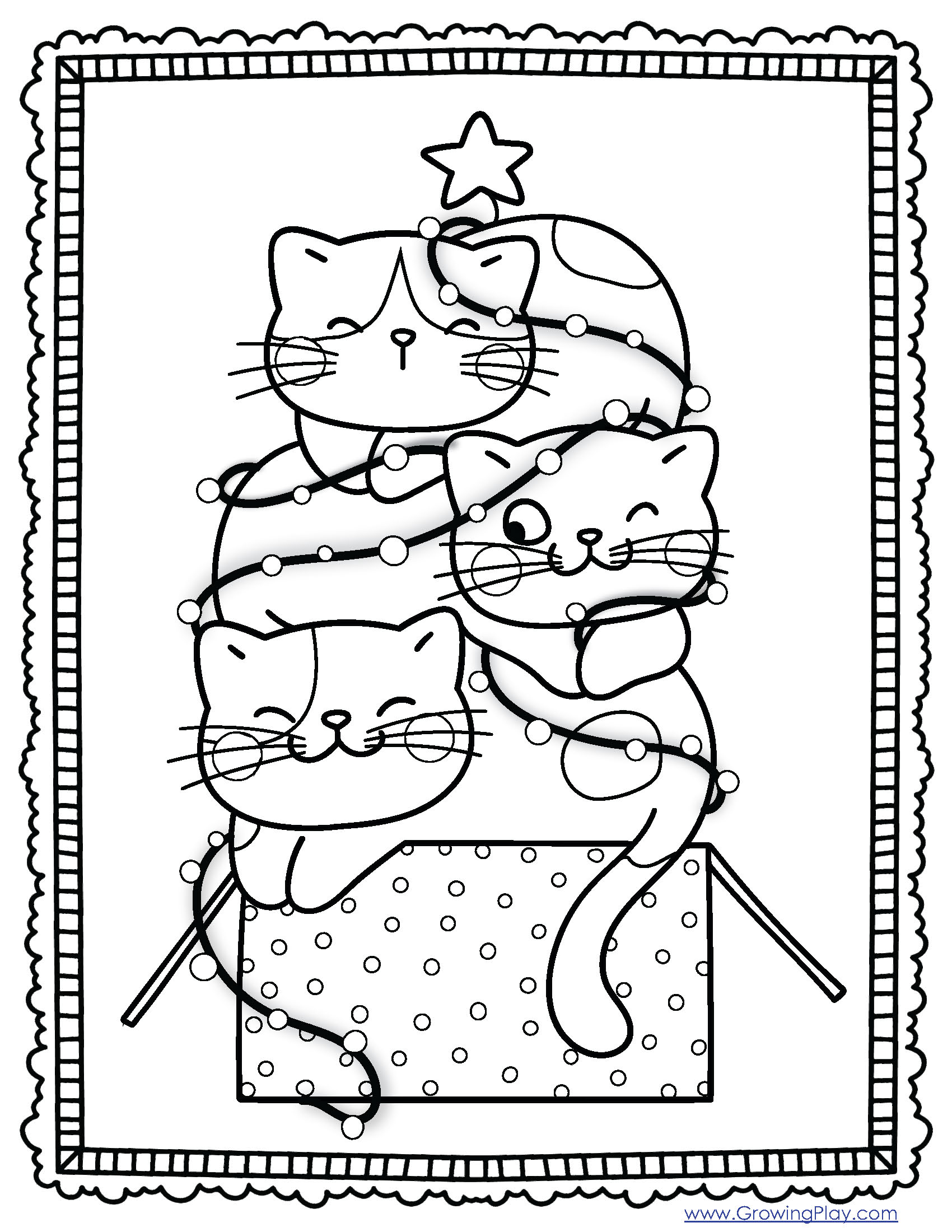 Christmas Cat Coloring Pages PDF - FREE Download - Growing Play