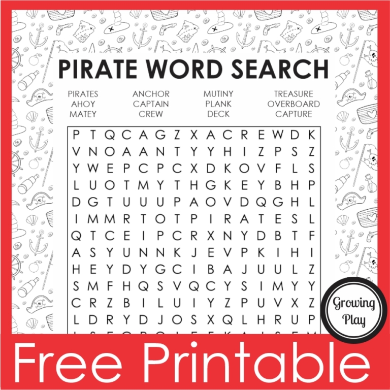 Pirate Word Search PDF Free Printable - Growing Play