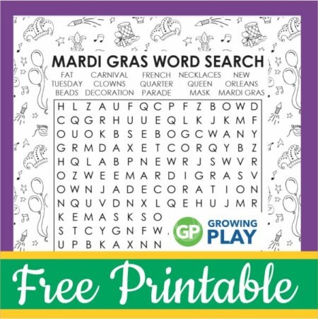 Mardi Gras Word Search Free Printable - Growing Play
