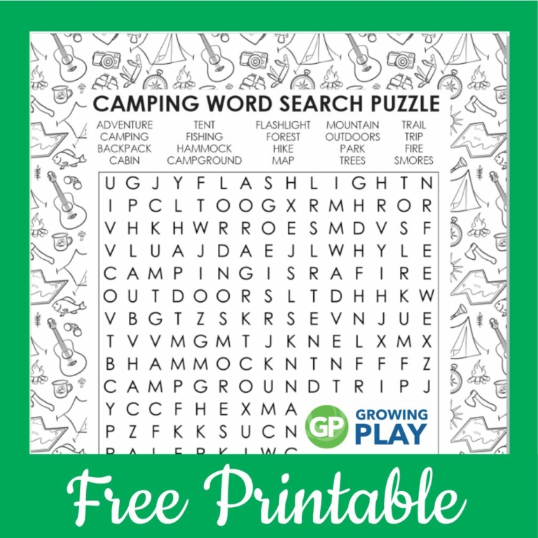 Camping Word Search Printable - Growing Play