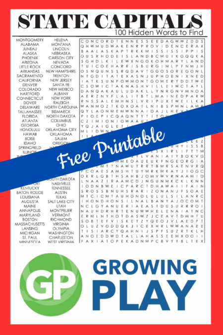State Capitals Word Search: FREE Printable - Growing Play