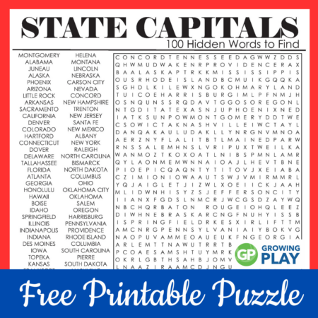 State Capitals Word Search: FREE Printable - Growing Play