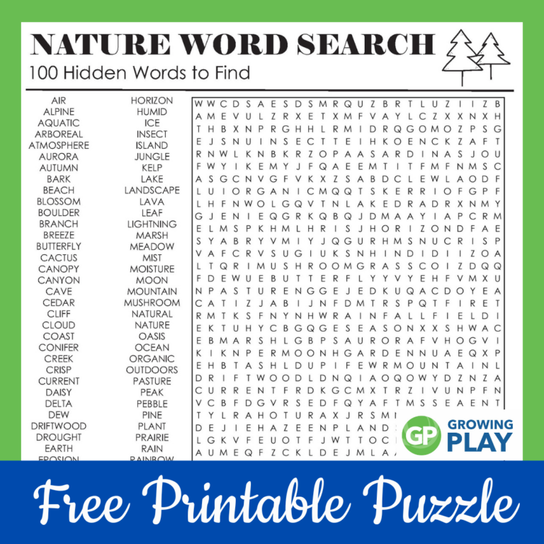Nature Word Search: A Fun Activity for Nature Lovers - Growing Play