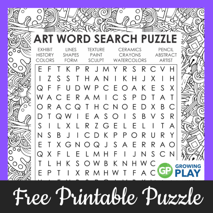 Art Word Search Printable Puzzle - FREE - Growing Play