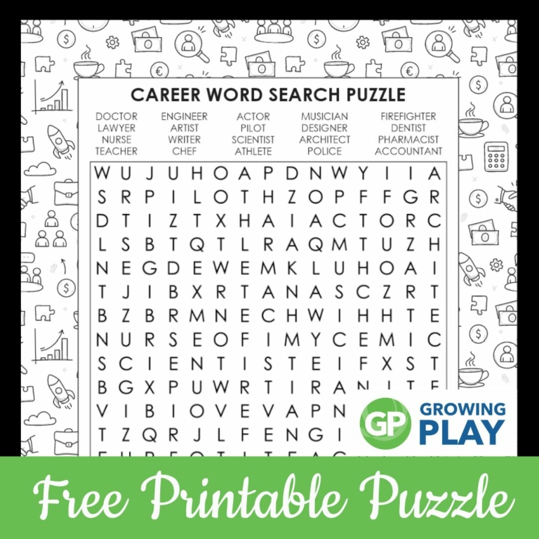 Careers Word Search Puzzle and Answers - Growing Play
