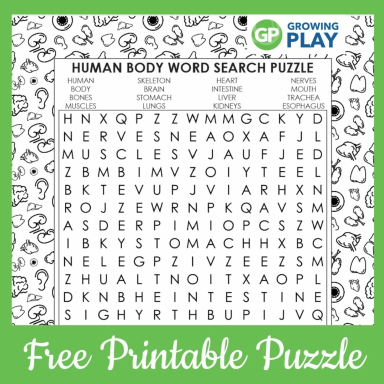 Human Body Word Search Printable - FREE - Growing Play