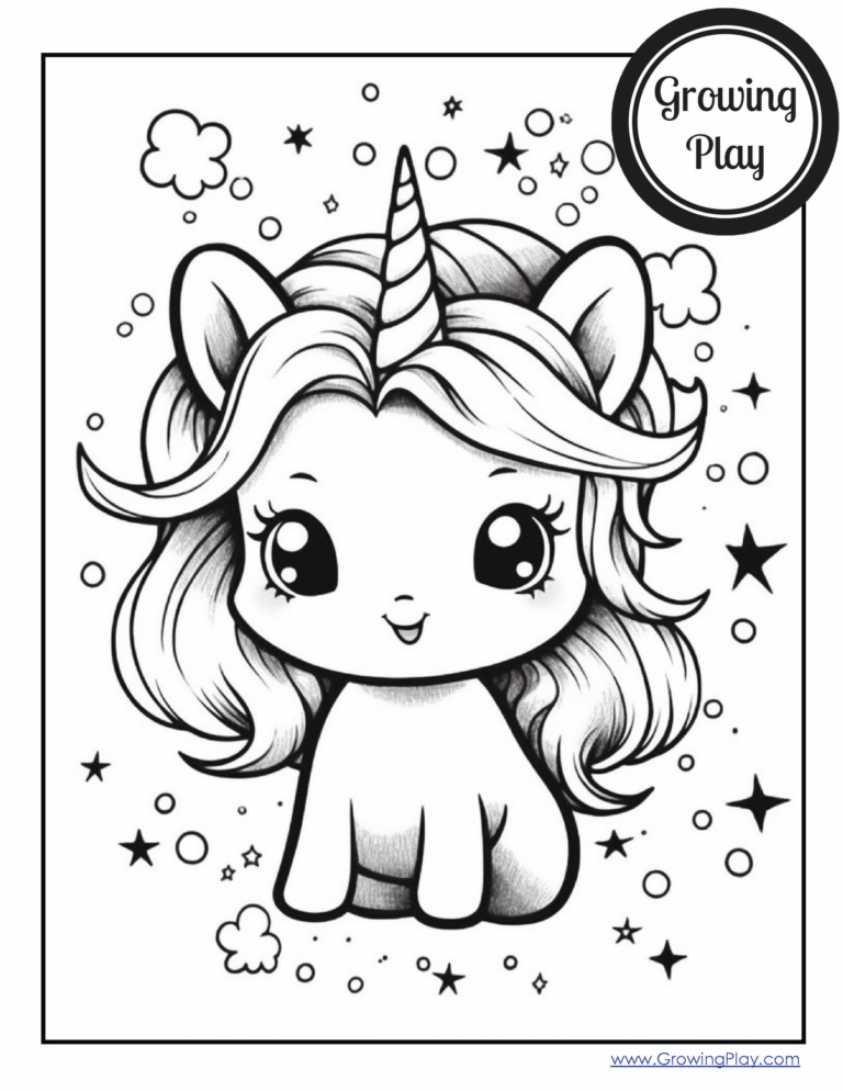 Cute Kawaii Unicorn Coloring Pages FREE - Growing Play