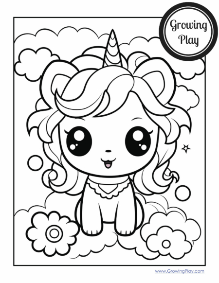 Cute Kawaii Unicorn Coloring Pages FREE - Growing Play