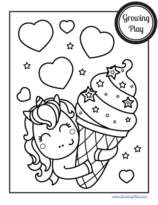 Cute Kawaii Unicorn Coloring Pages FREE - Growing Play