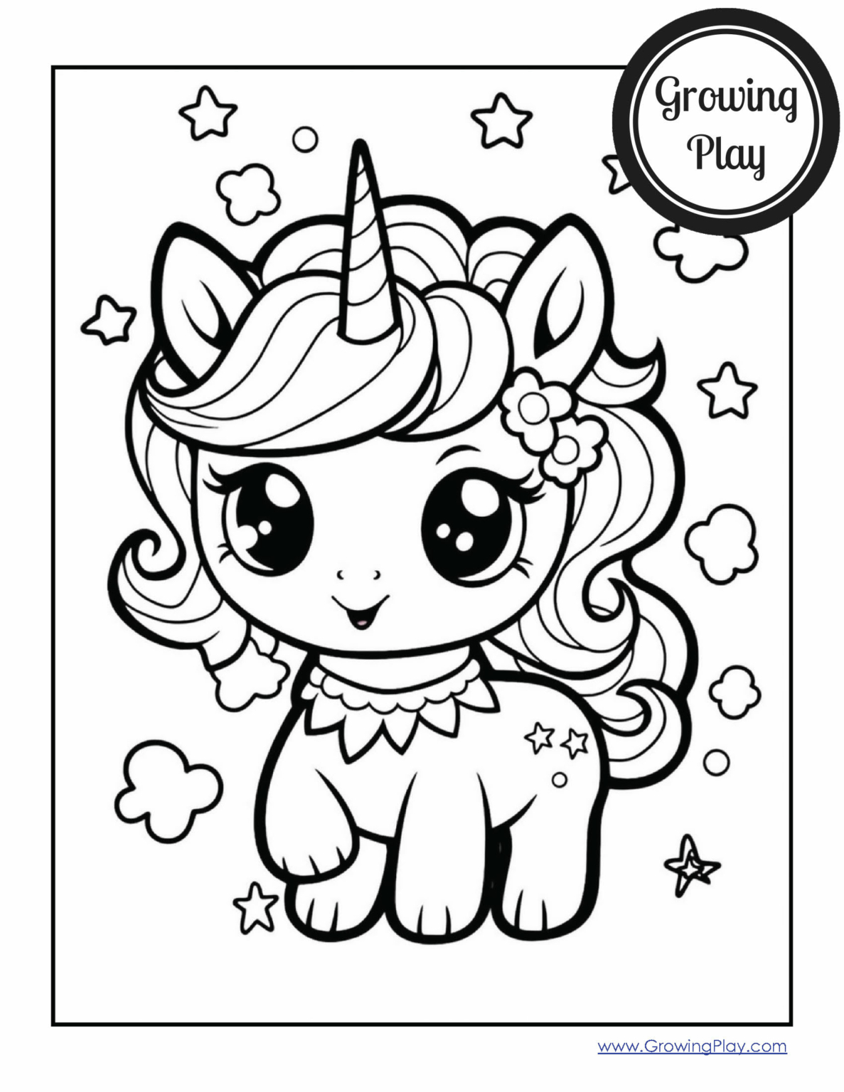 Cute Kawaii Unicorn Coloring Pages FREE - Growing Play