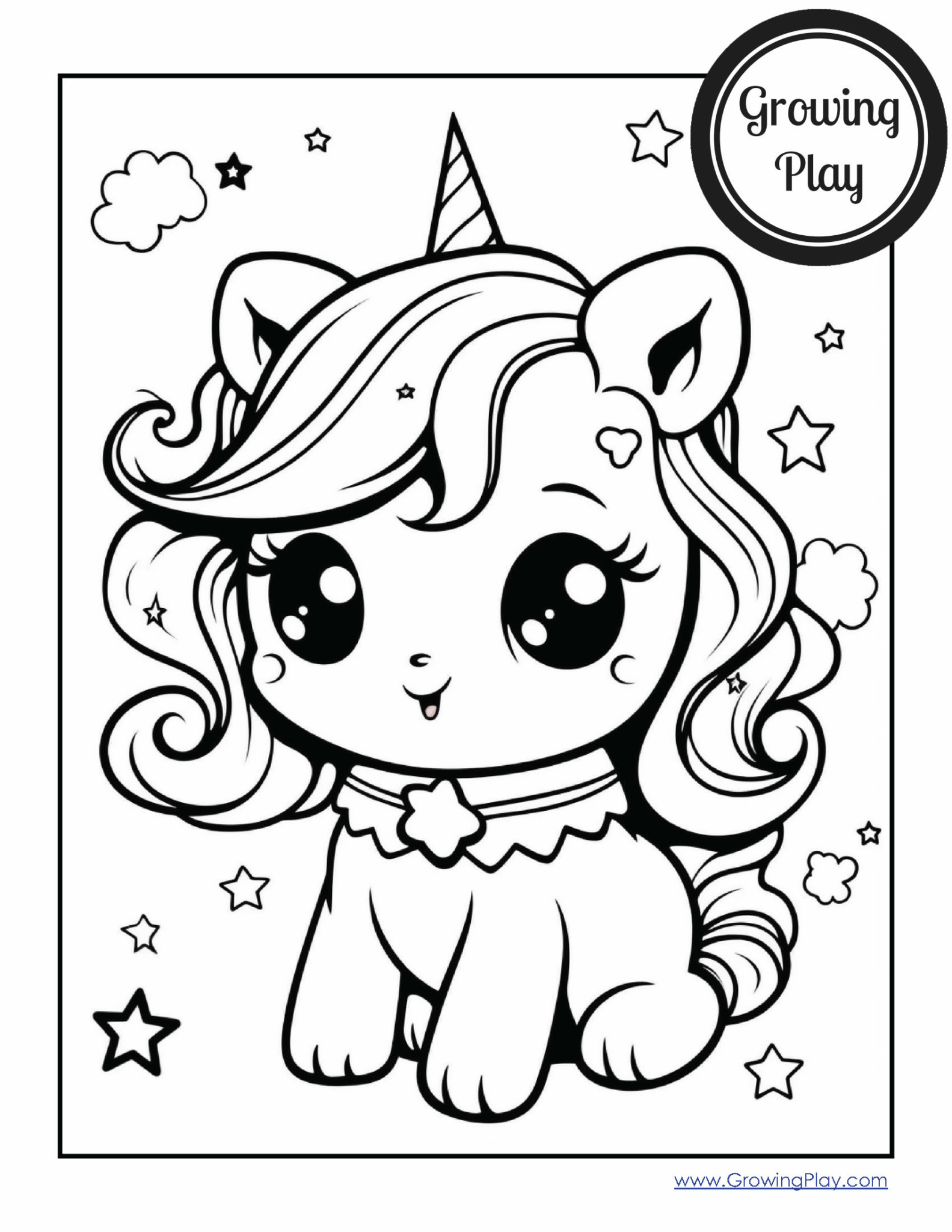 Cute Kawaii Unicorn Coloring Pages FREE - Growing Play
