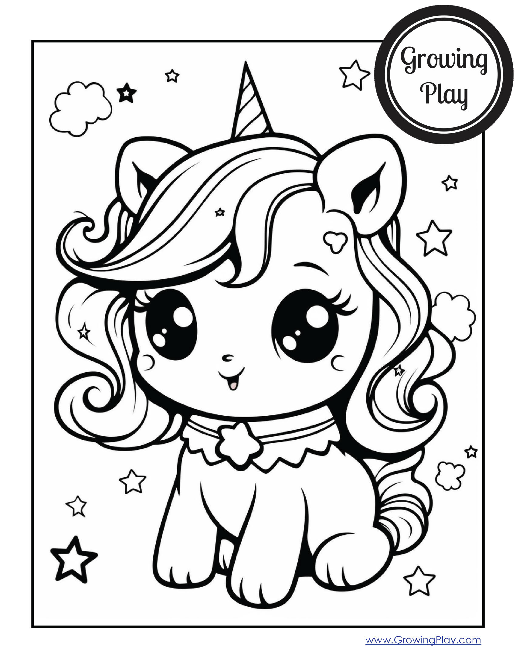 Cute Kawaii Unicorn Coloring Pages FREE - Growing Play